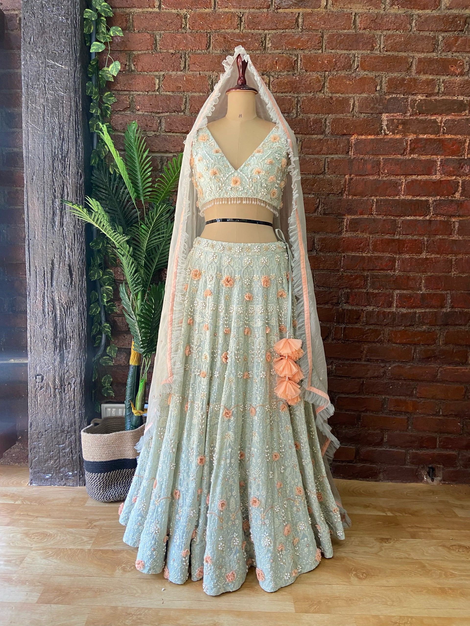 Mint 3D Embroidered Lehenga Set – WaliaJones